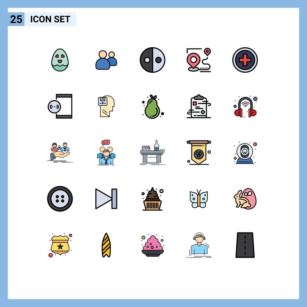 Set Of 25 Vector Filled Line Flat Colors On Grid For Regular Position