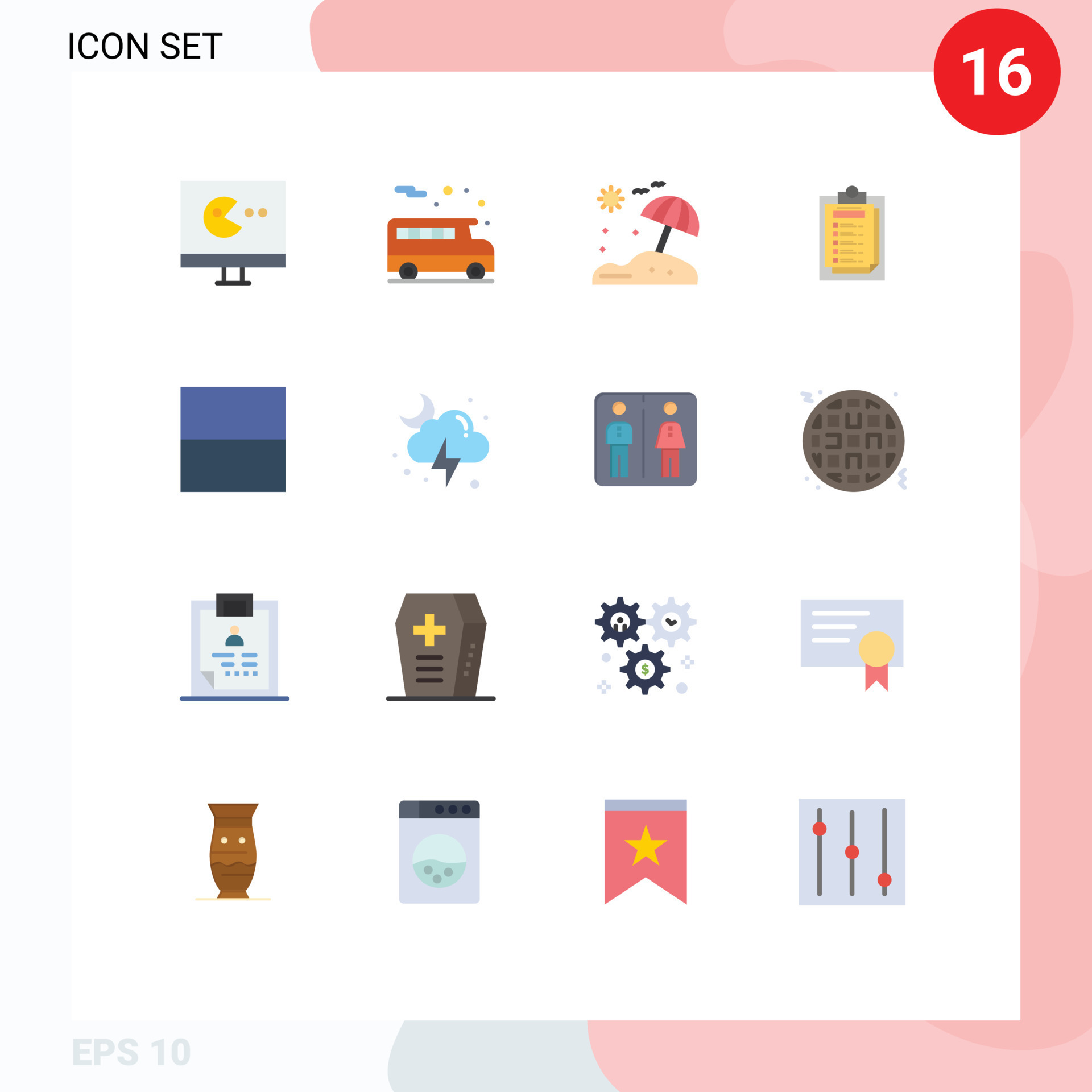 Set Of 16 Modern Ui Icons Symbols Signs For Lightning Layout Vacation