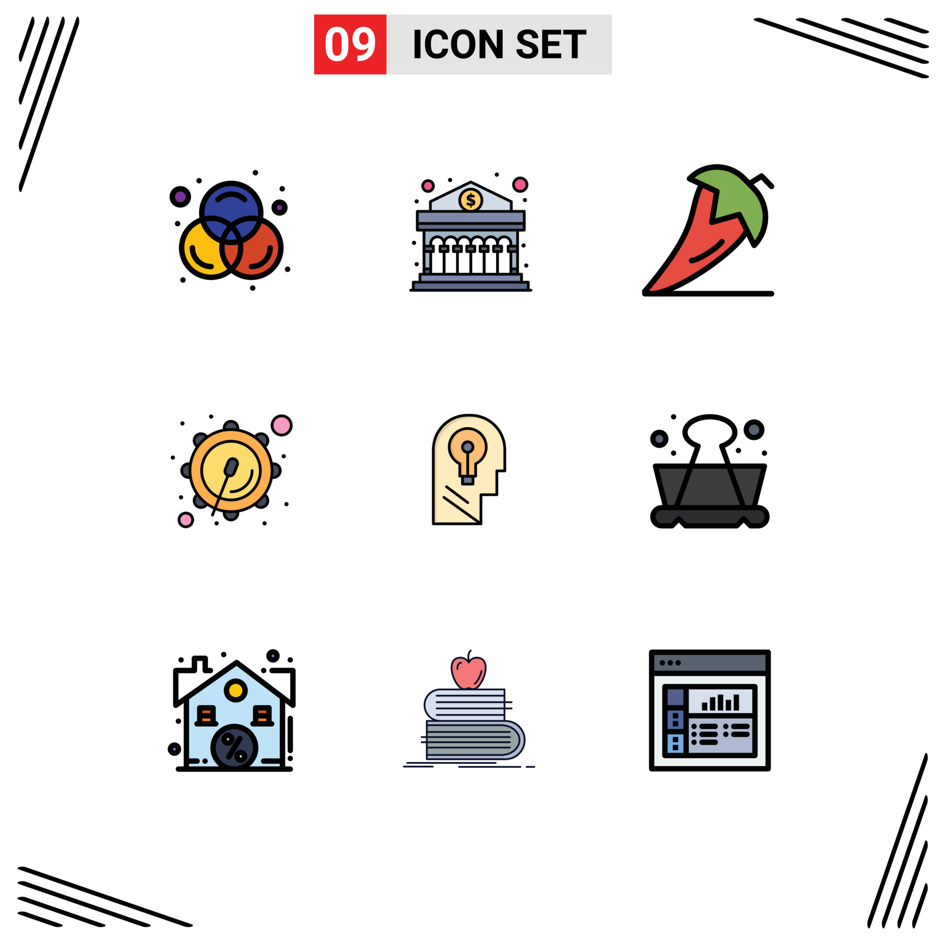 Set Of 9 Modern Ui Icons Symbols Signs For Idea Business Food Parade Corps Editable Vector