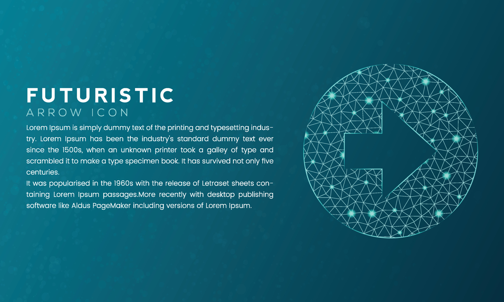 Blue futuristic arrow icon concept with polygon node connected dots and ...