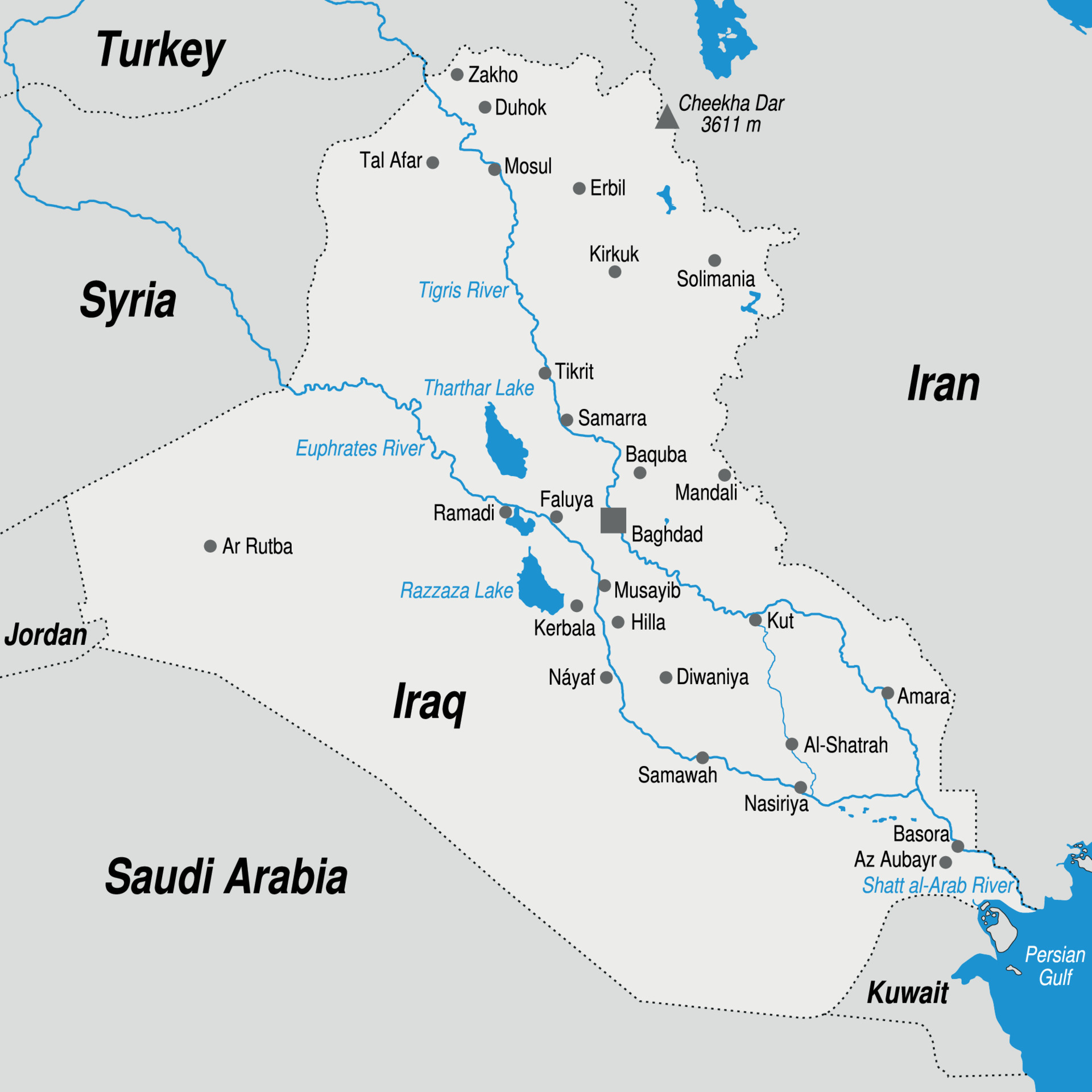 Political map of the Republic of Iraq with the most important cities ...