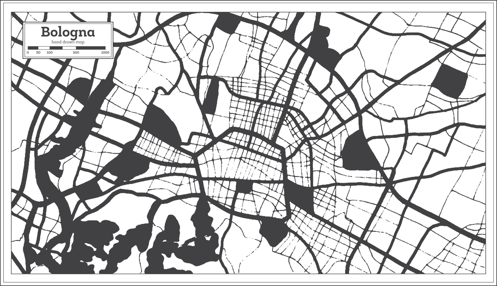 Bologna Italy City Map in Black and White Color in Retro Style. Outline ...