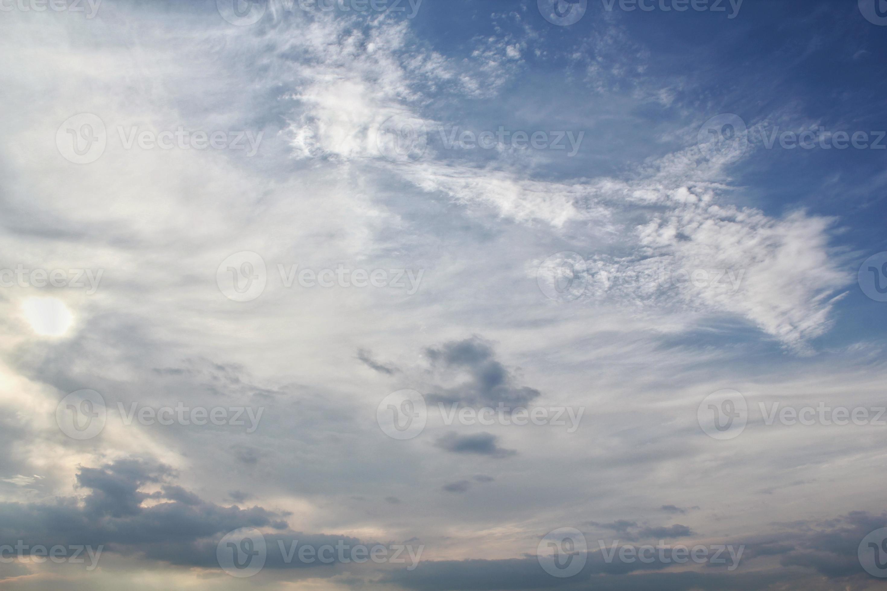 White light soft clouds floating in blue sky. Nature morning landscape background. Clear spring ...