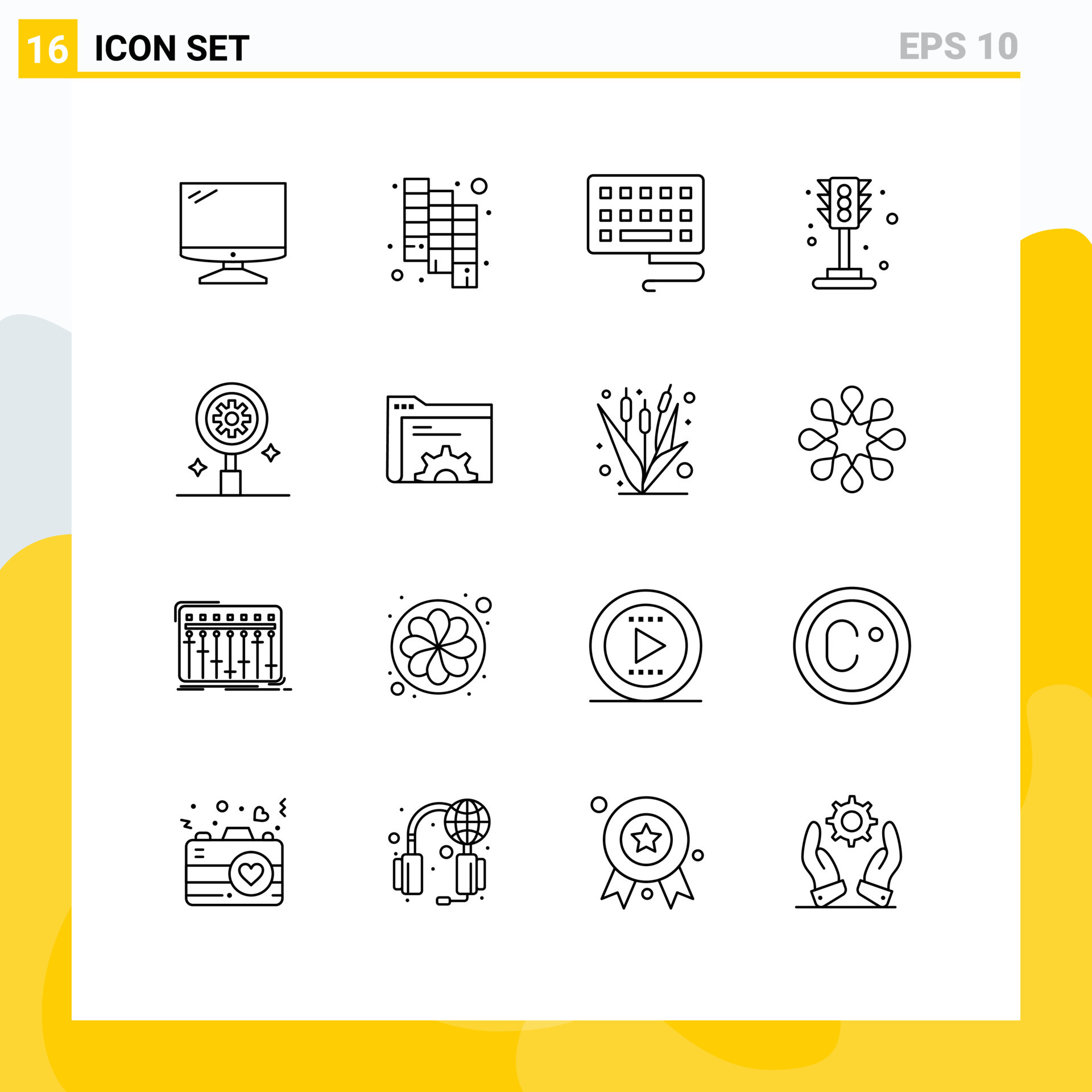 Pictogram Set Of 16 Simple Outlines Of Setting Research Keyboard Search Traffic Editable Vector