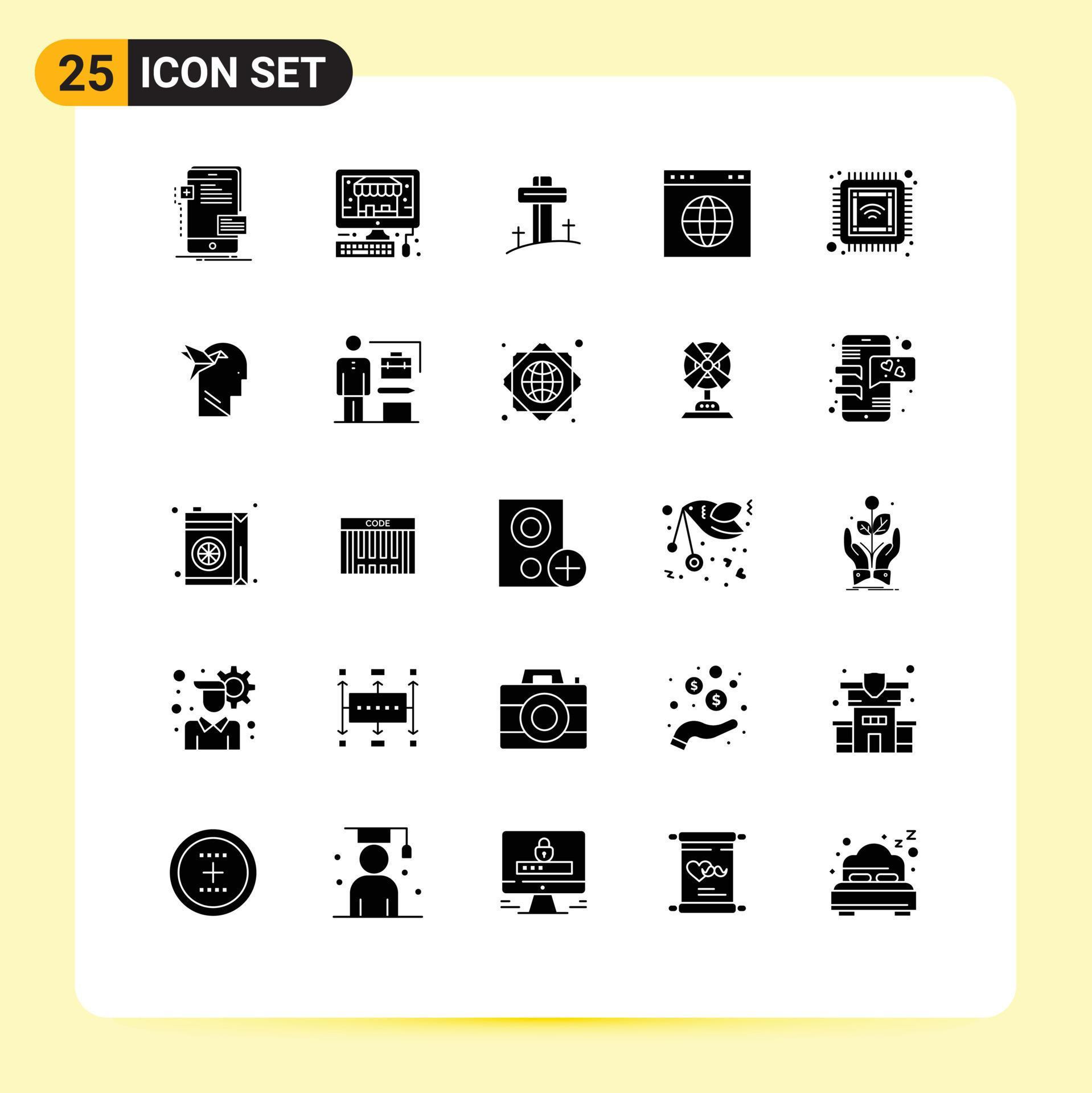 Pictogram Set of 25 Simple Solid Glyphs of computer website celebration url globe Editable ...