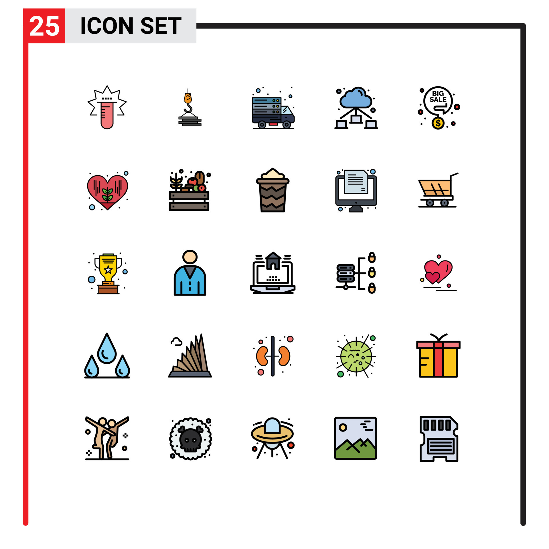25 Thematic Vector Filled Line Flat Colors And Editable Symbols Of Discount Cloud Hook Network