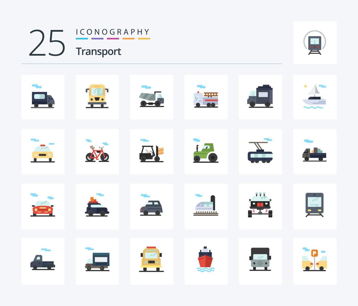 Transport 25 Flat Color icon pack including car. river. quad. boat ...
