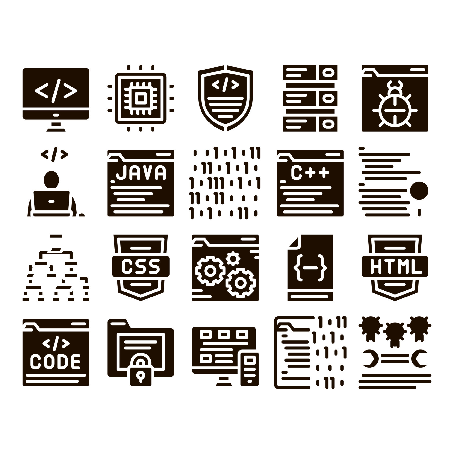 Coding System Glyph Icons Set Vector 17531084 Vector Art At Vecteezy