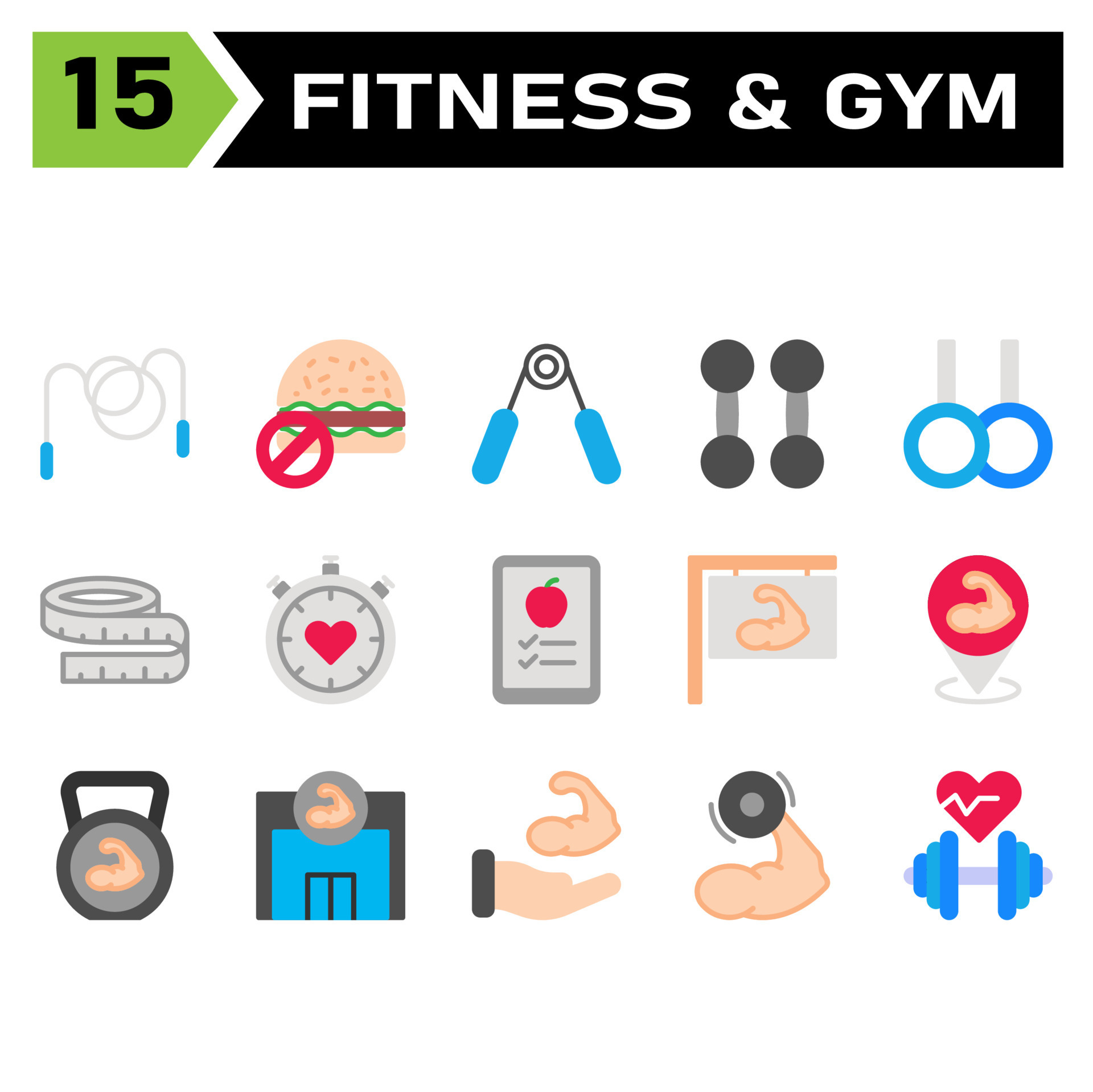 Healthy and fitness icon set include rope, jump, skip, healthy, fitness ...