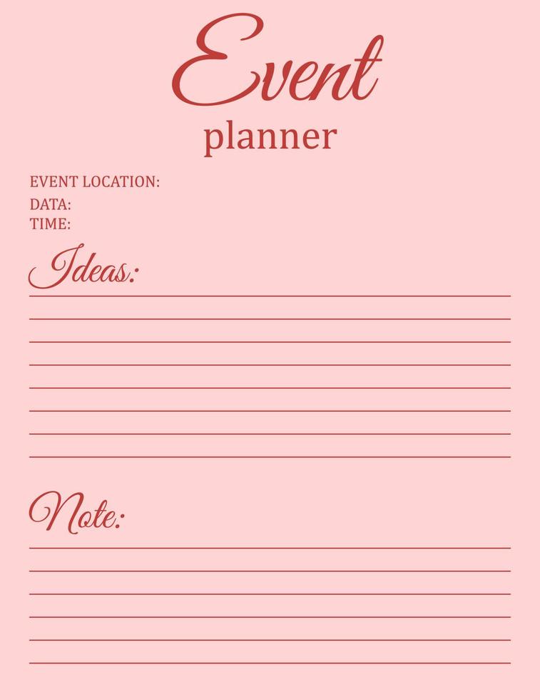 Event Planner Template. Minimalistic notebook page design. Vector ...