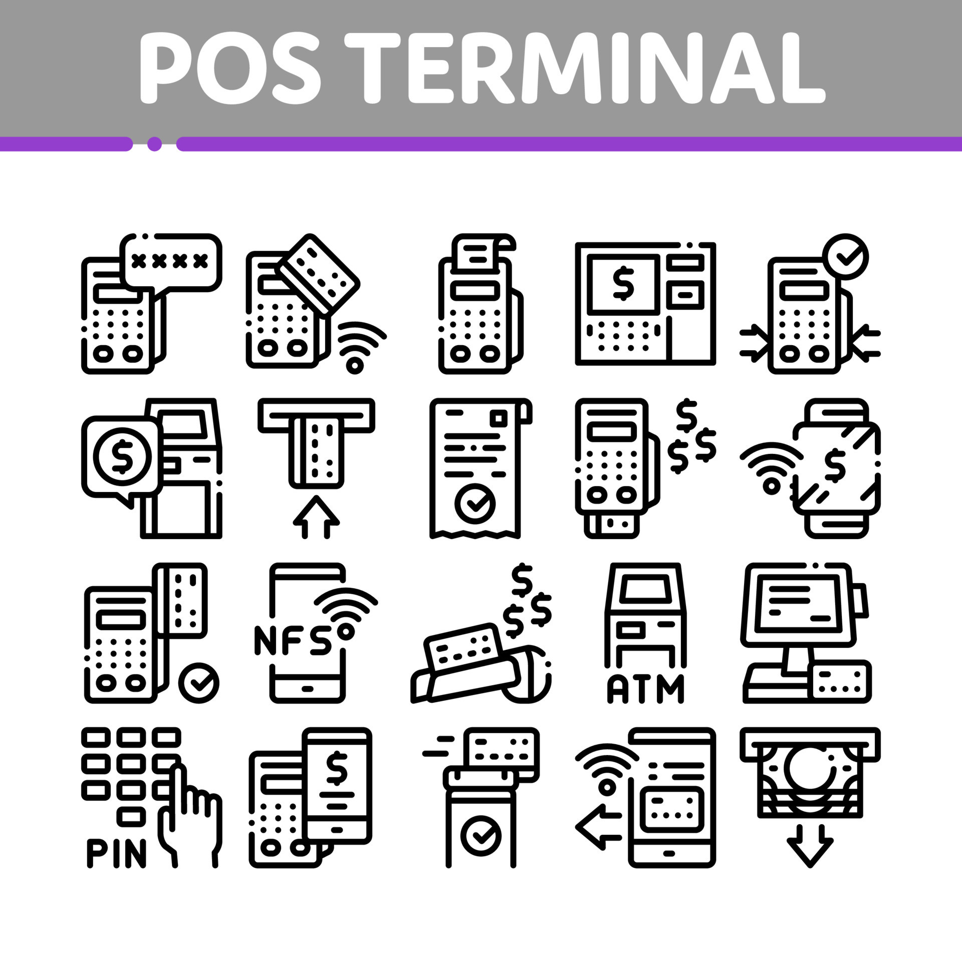 Pos Terminal Device Collection Icons Set Vector 17537902 Vector Art At Vecteezy