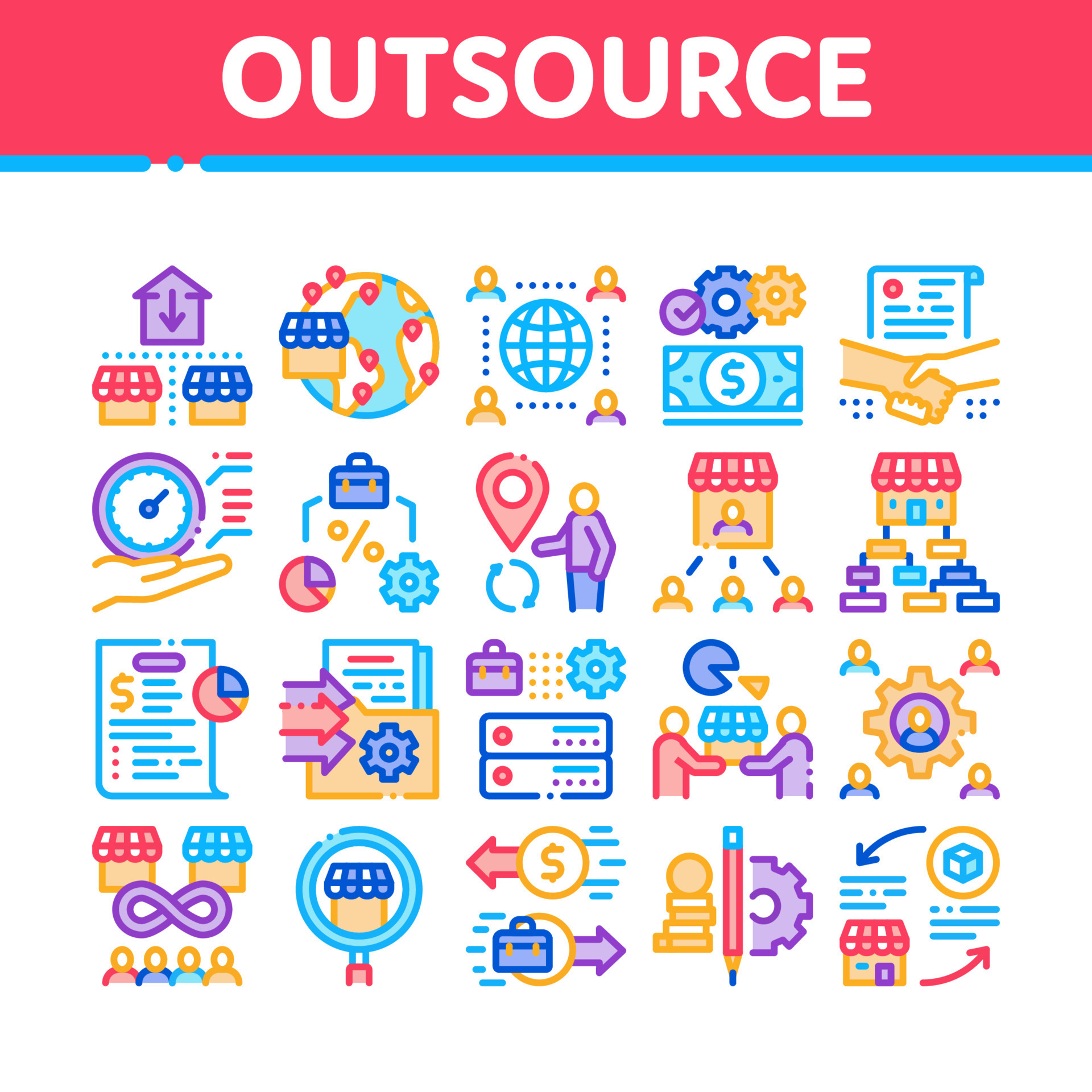 Outsource Management Collection Icons Set Vector 17542210 Vector Art At Vecteezy