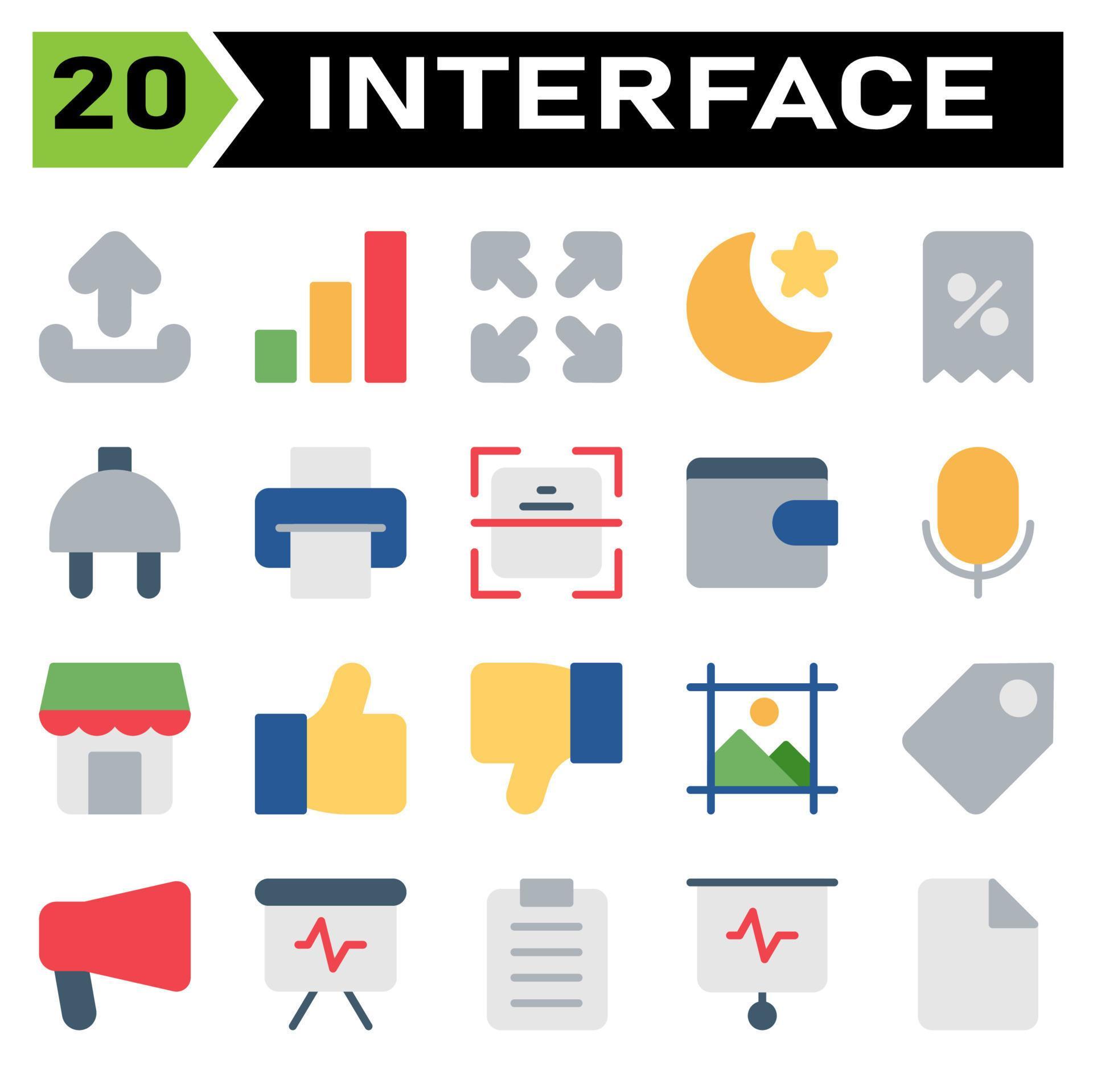 User interface icon set include upload, sign, element, user interface ...