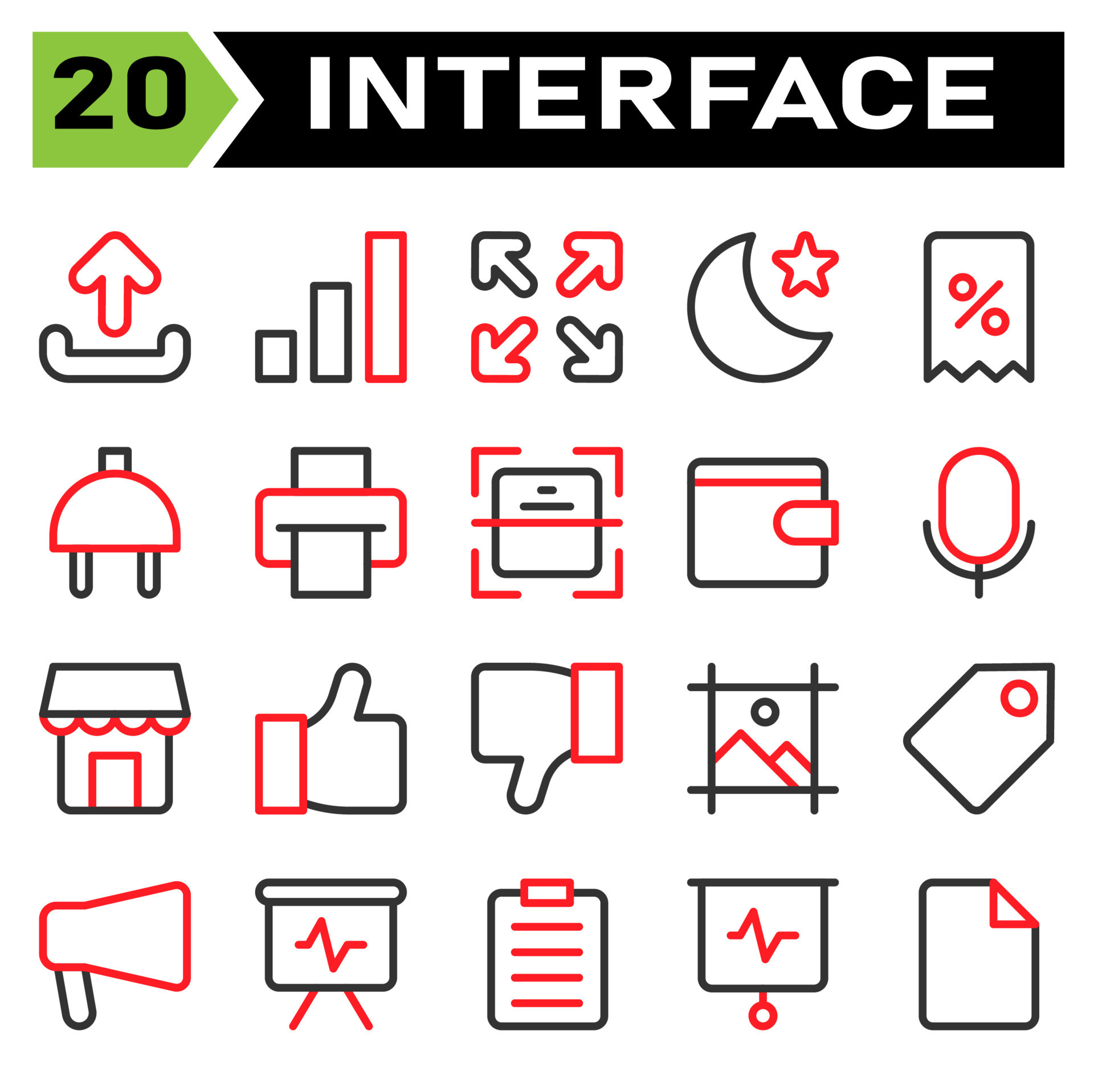 User interface icon set include upload, sign, element, user interface, application, signal, barr ...