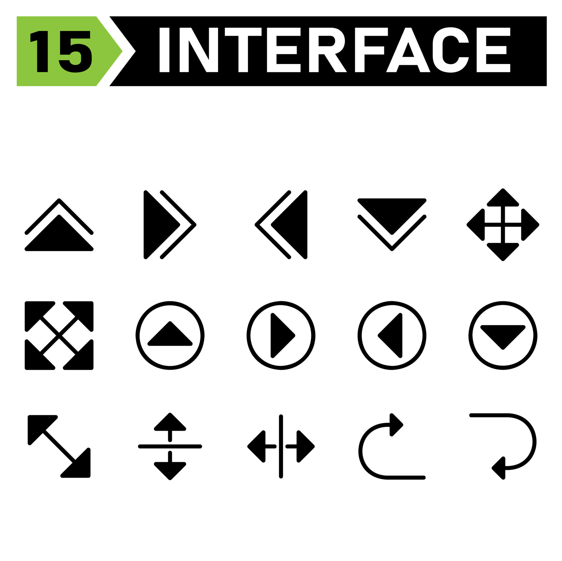 Web interface icon set include direction, arrows, angle, double, up, right, left, down, move ...