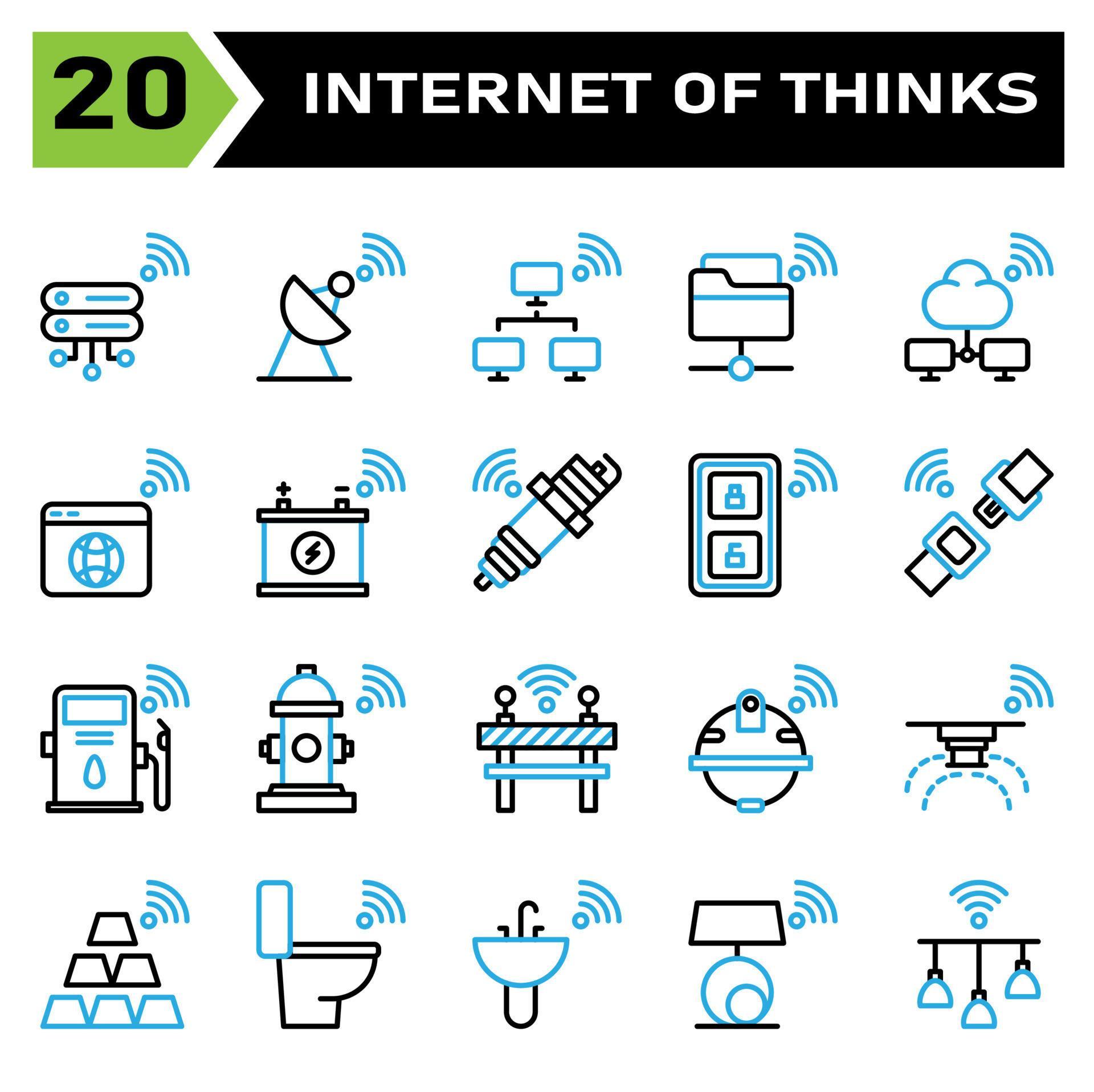Internet of things icon set include server, database, internet of ...