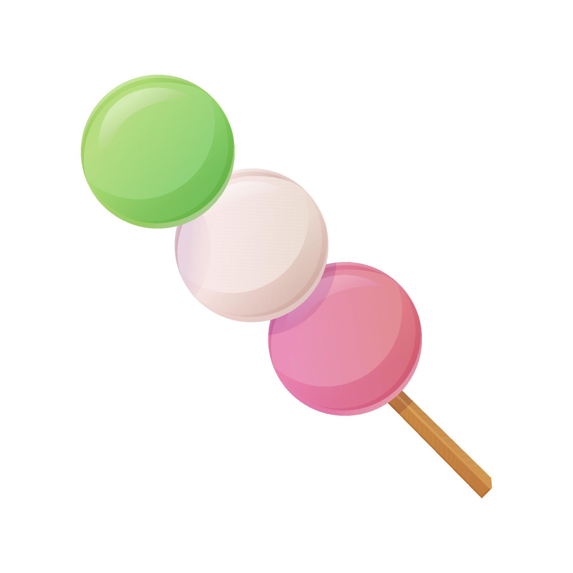Japanese three Dango on a skewer. Asian food illustration isolated on white background in ...