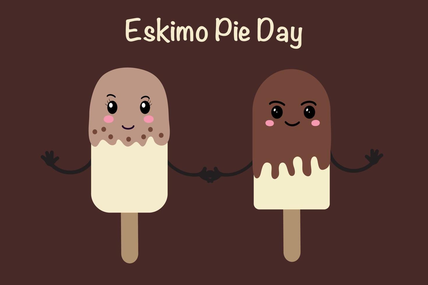 Día del pastel esquimal. helado de paleta en un palo al estilo de kawaii. ilustración vectorial ...