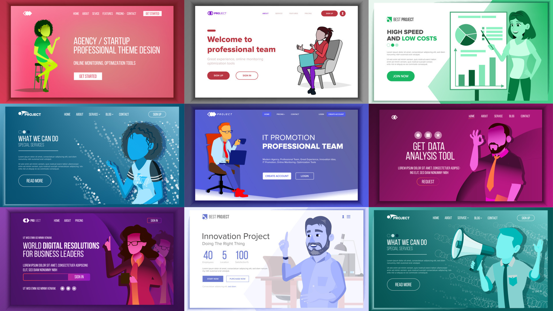 Main Web Page Set Design Vector. Website Business Reality. Landing ...