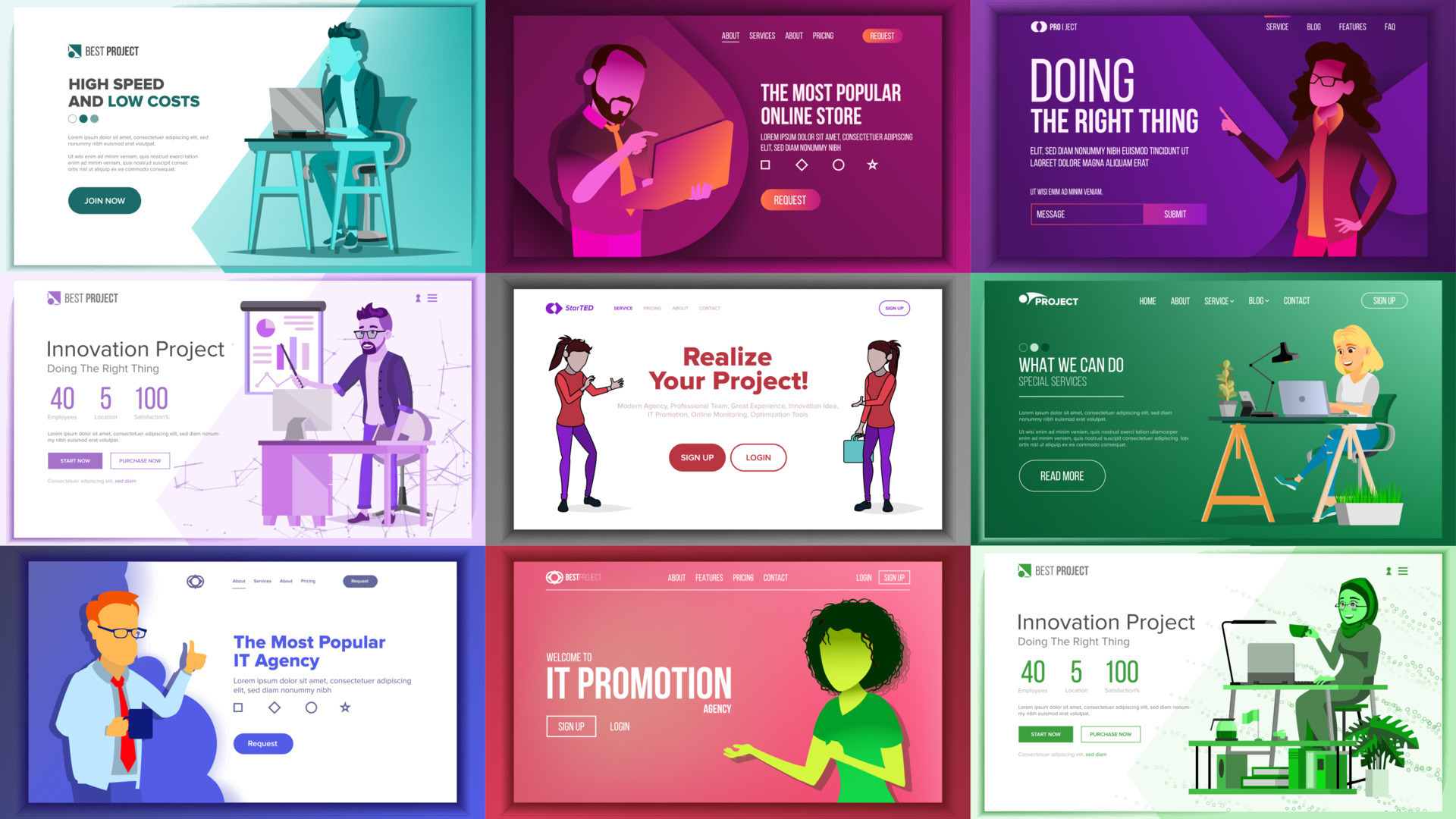 Main Web Page Set Design Vector. Website Business Concept. Landing ...