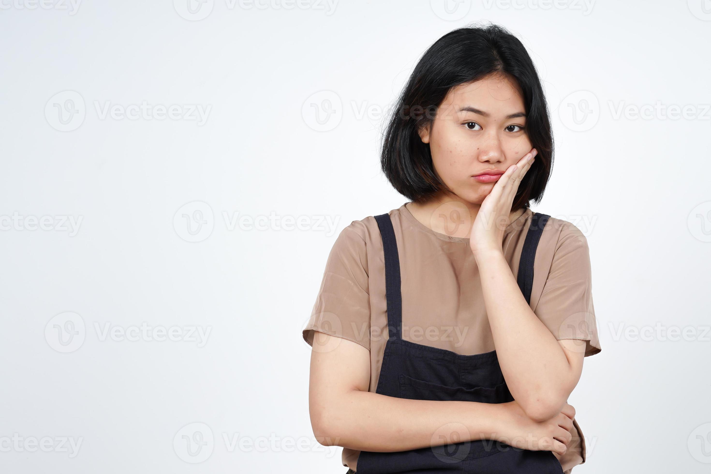 Boring gesture of Beautiful Asian Woman Isolated On White Background ...