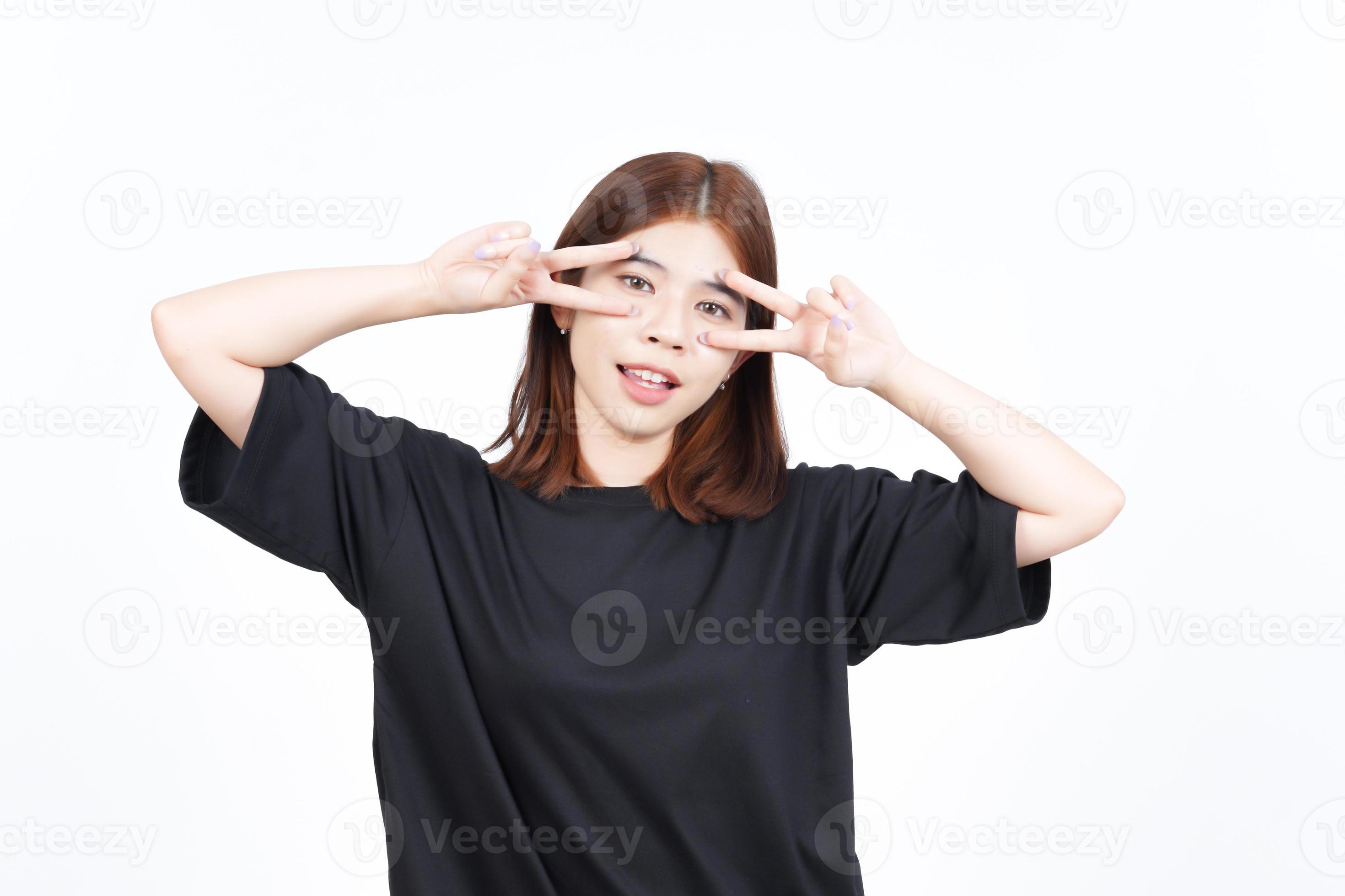 Showing Peace Sign or Finger V Sign Of Beautiful Asian Woman Isolated On White Background ...
