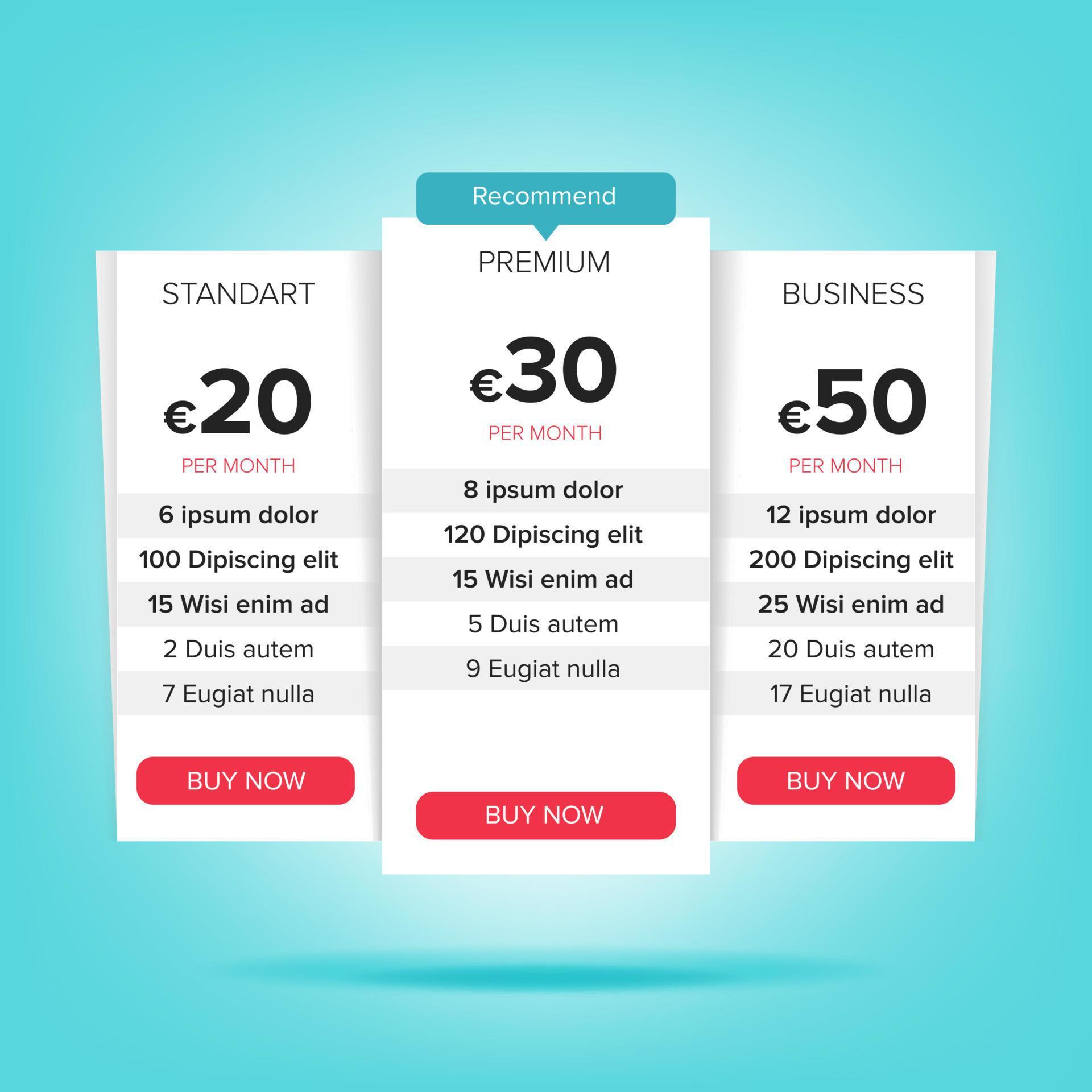 Pricing Business Plans Vector. Pricing Plans Template. Chart Table ... Pricing Business Plans Vector. Pricing Plans Template. Chart Table ...