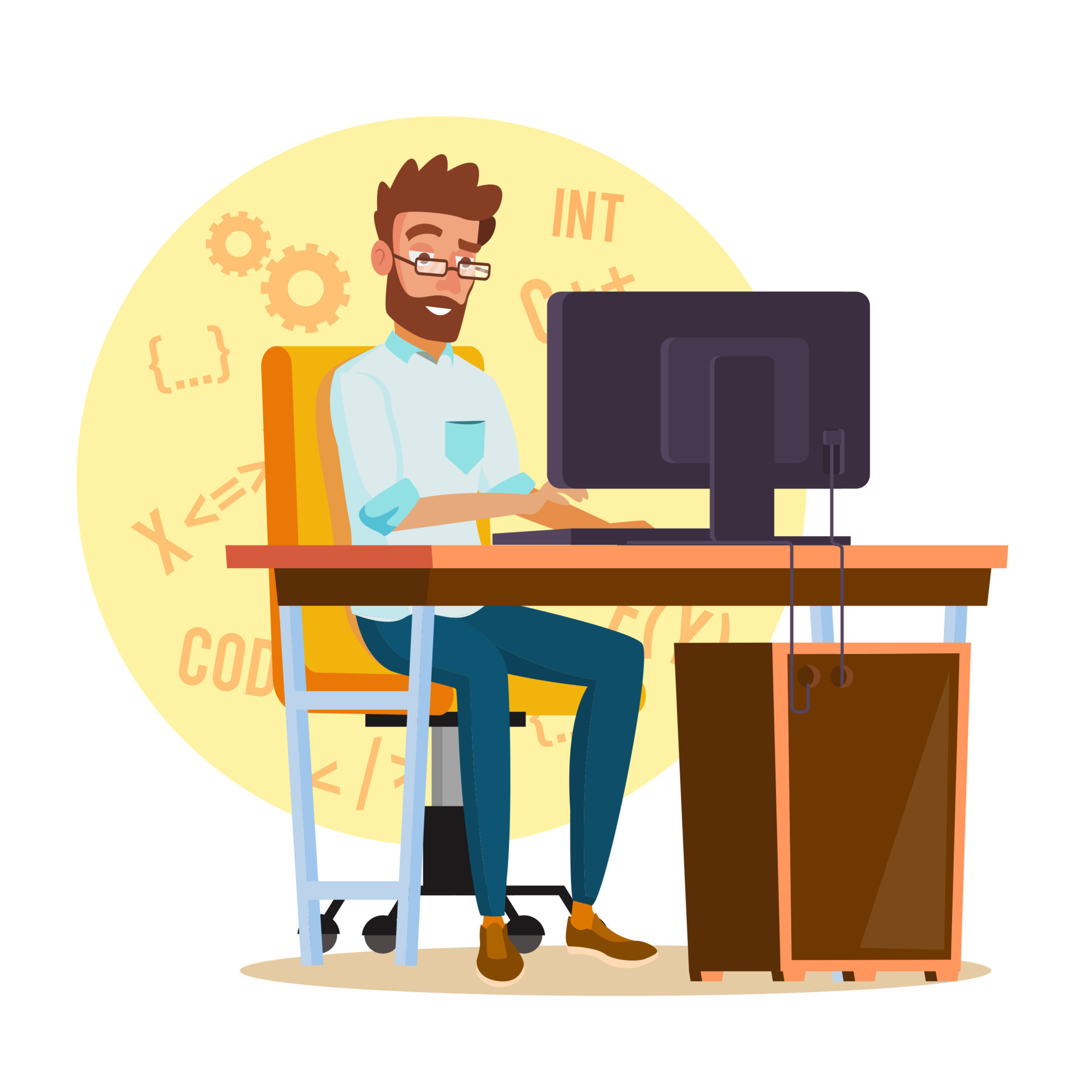 Programmer Man Vector Stylized Young Developer Person Working On
