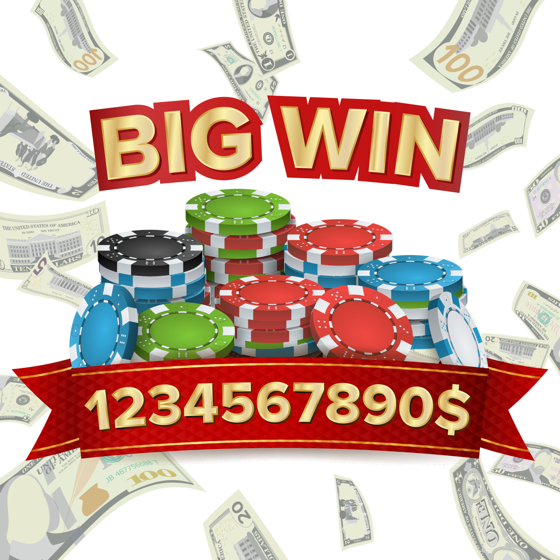 Big Winner Poster Vector. You Win. Explosion Money. Gambling Poker Chips. 17551736 Vector Art at ...
