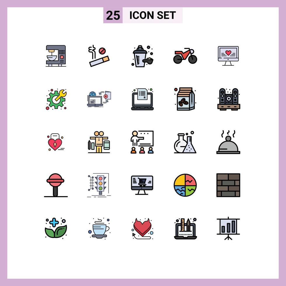 Mobile Interface Filled Line Flat Color Set Of 25 Pictograms Of Gear Wedding Nutrition