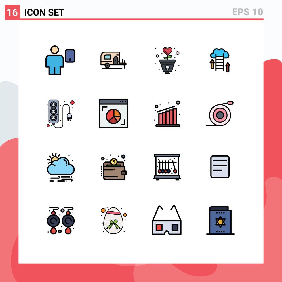 16 Thematic Vector Flat Color Filled Lines And Editable Symbols Of Server Upload Gratitude