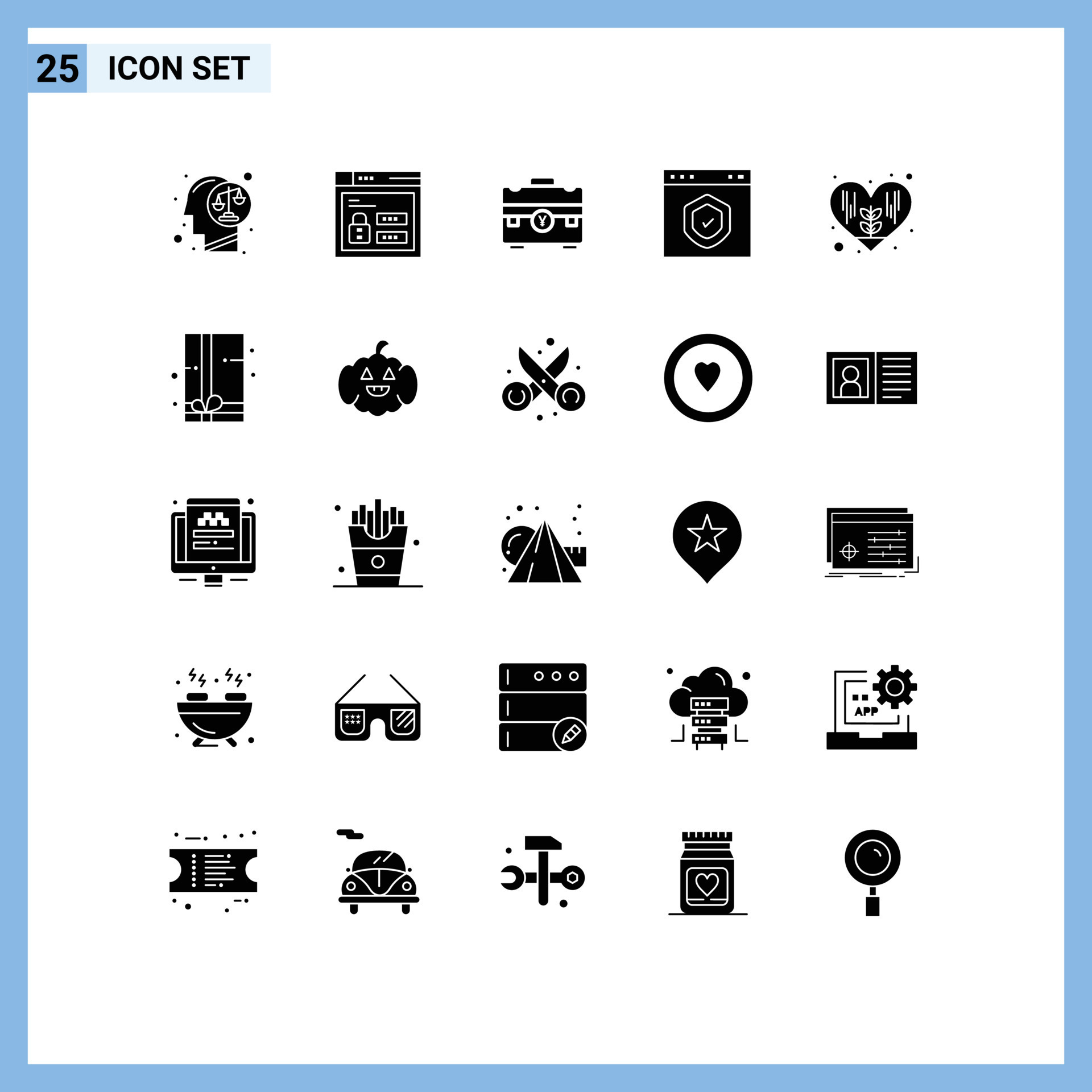 Stock Vector Icon Pack Of 25 Line Signs And Symbols For Page Check Code Browser Handbag Editable