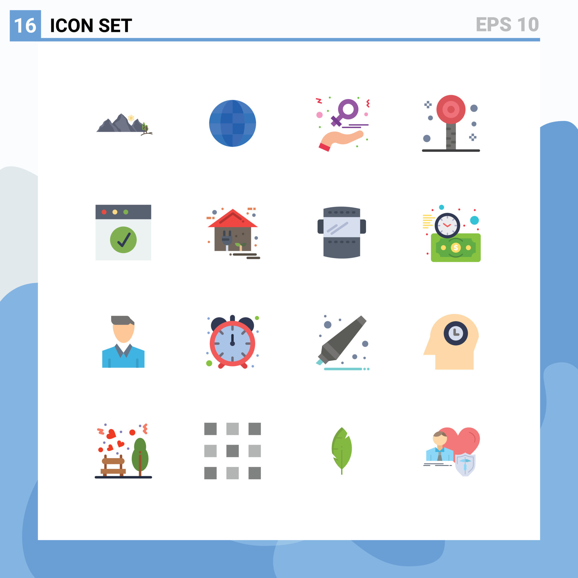 Editable Vector Line Pack Of 16 Simple Flat Colors Of Summer Lollipop Ineternet Fun Love