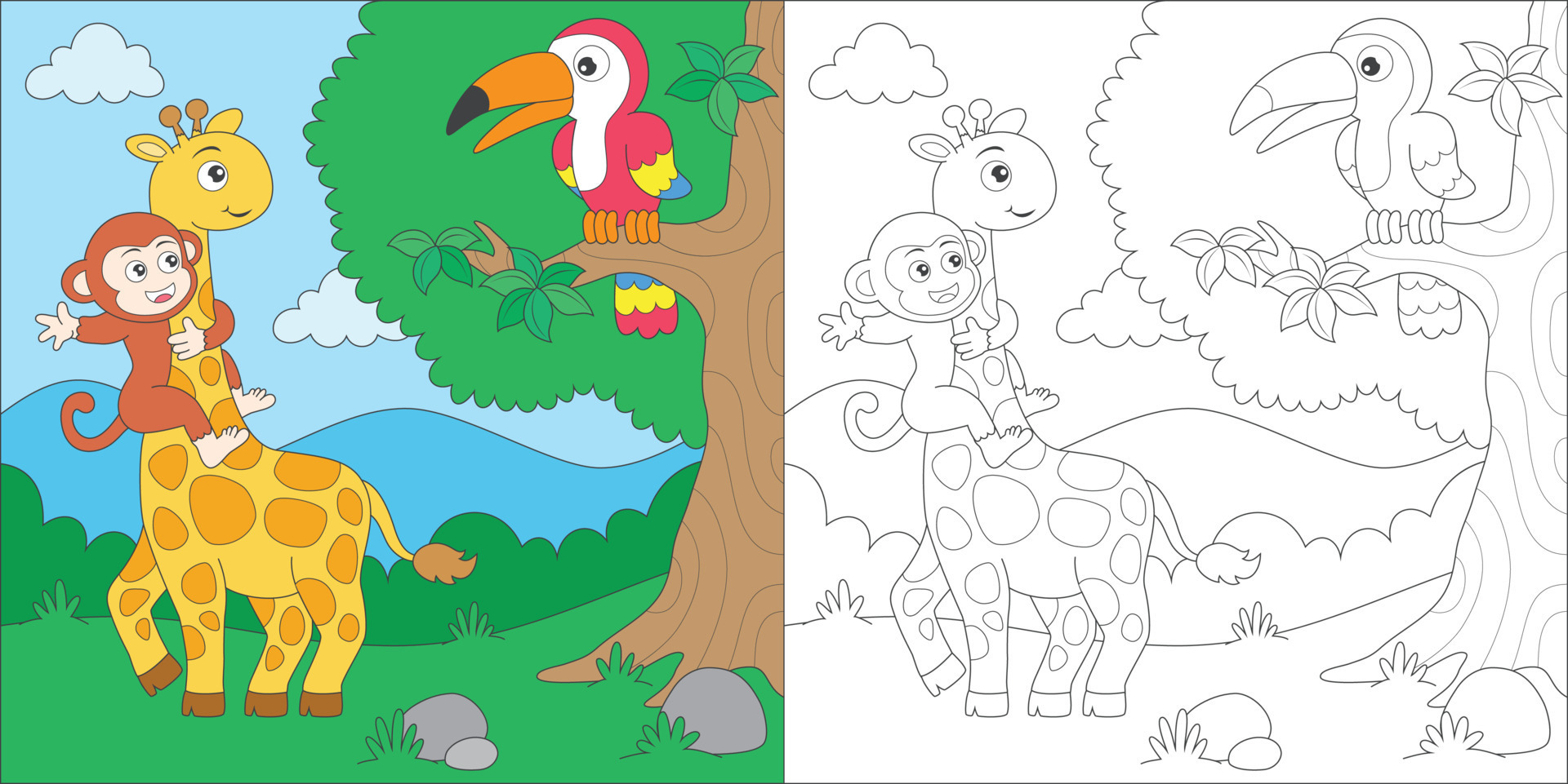 coloring giraffe and friends 17556854 Vector Art at Vecteezy
