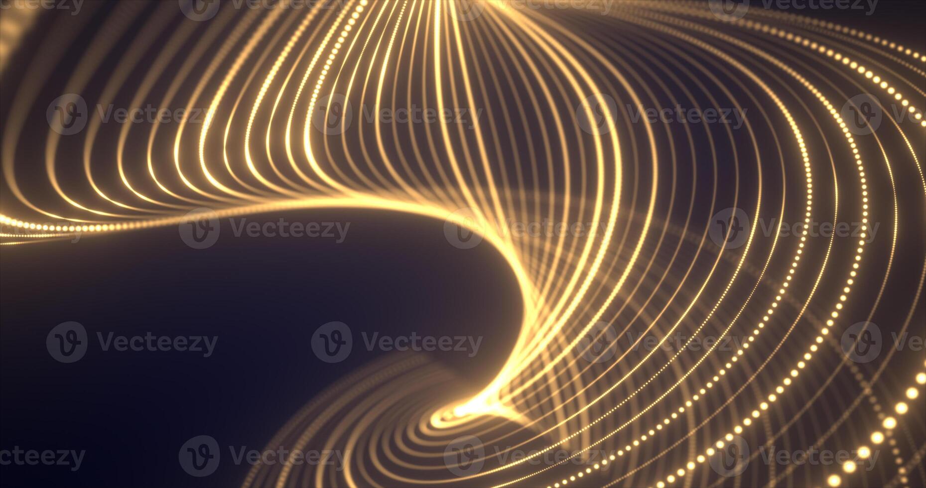 Abstract yellow waves from lines and dots particles of glowing swirling futuristic hi-tech with ...