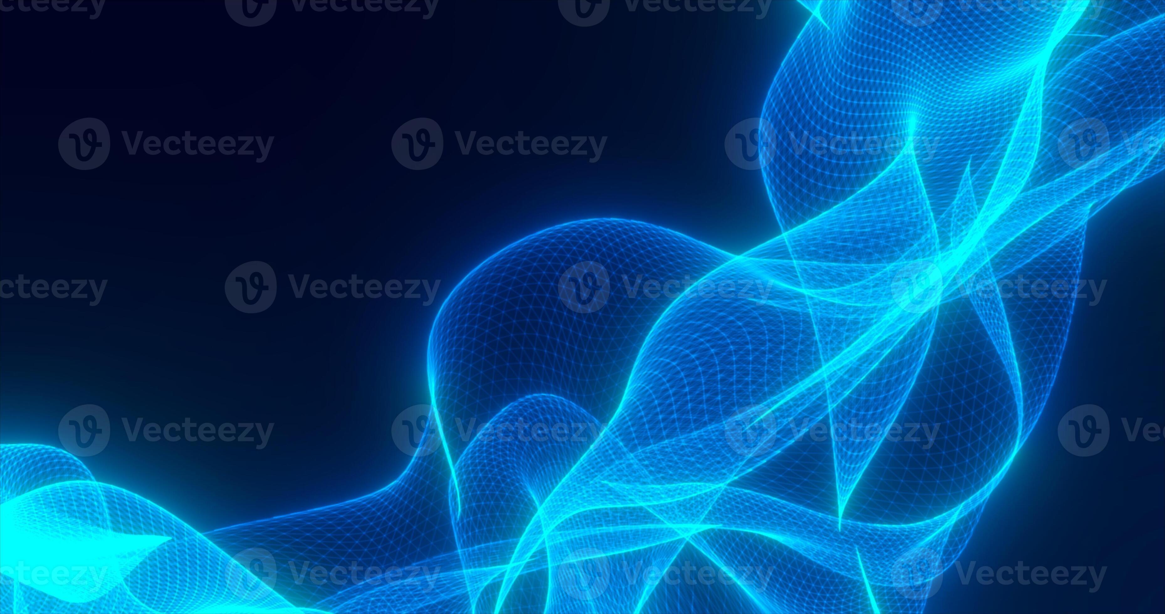 Abstract blue glowing with bright fire energy magic waves from lines on a dark background ...