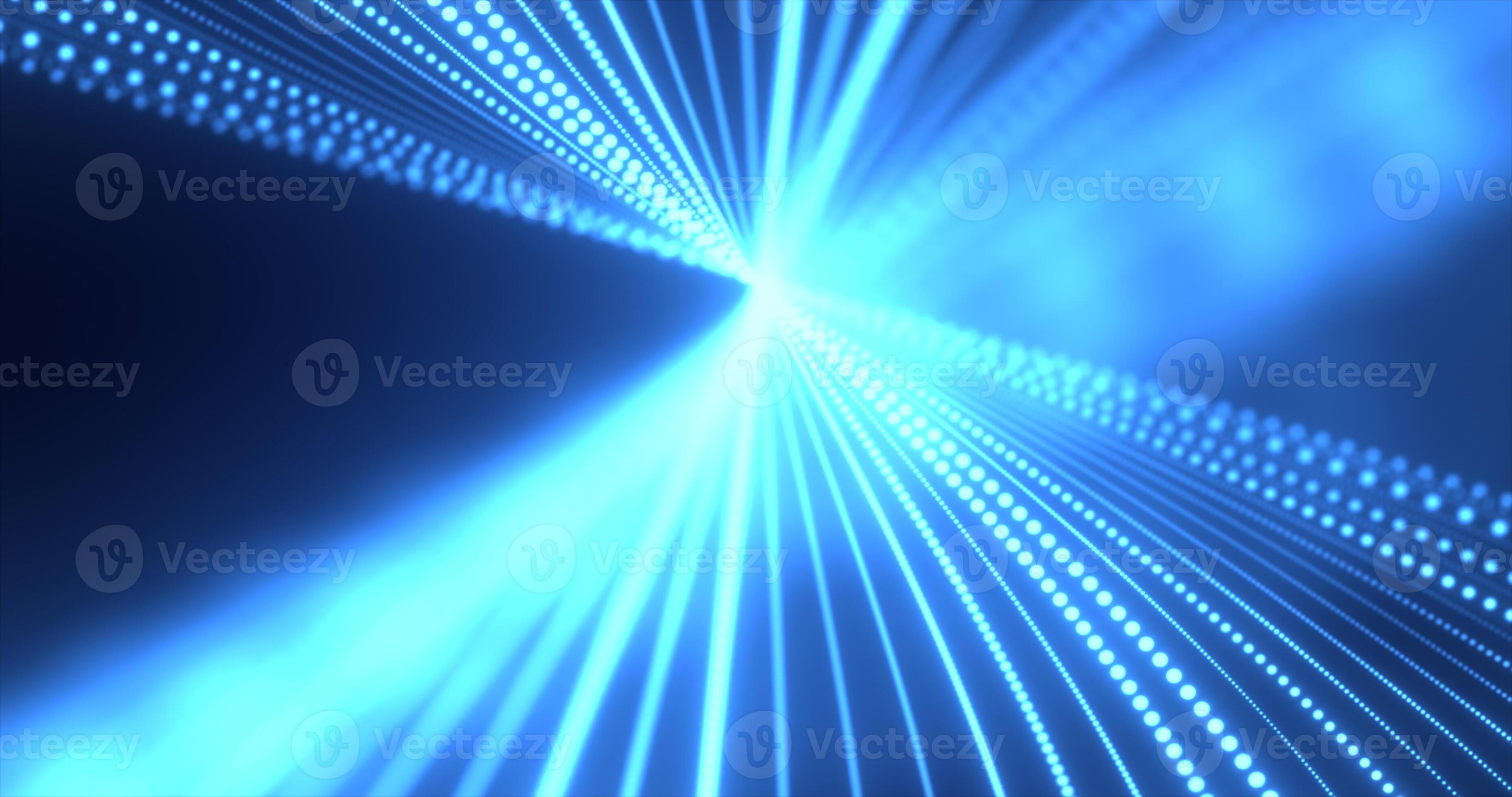 Abstract blue waves from lines and dots of particles of glowing swirling futuristic hi-tech with ...