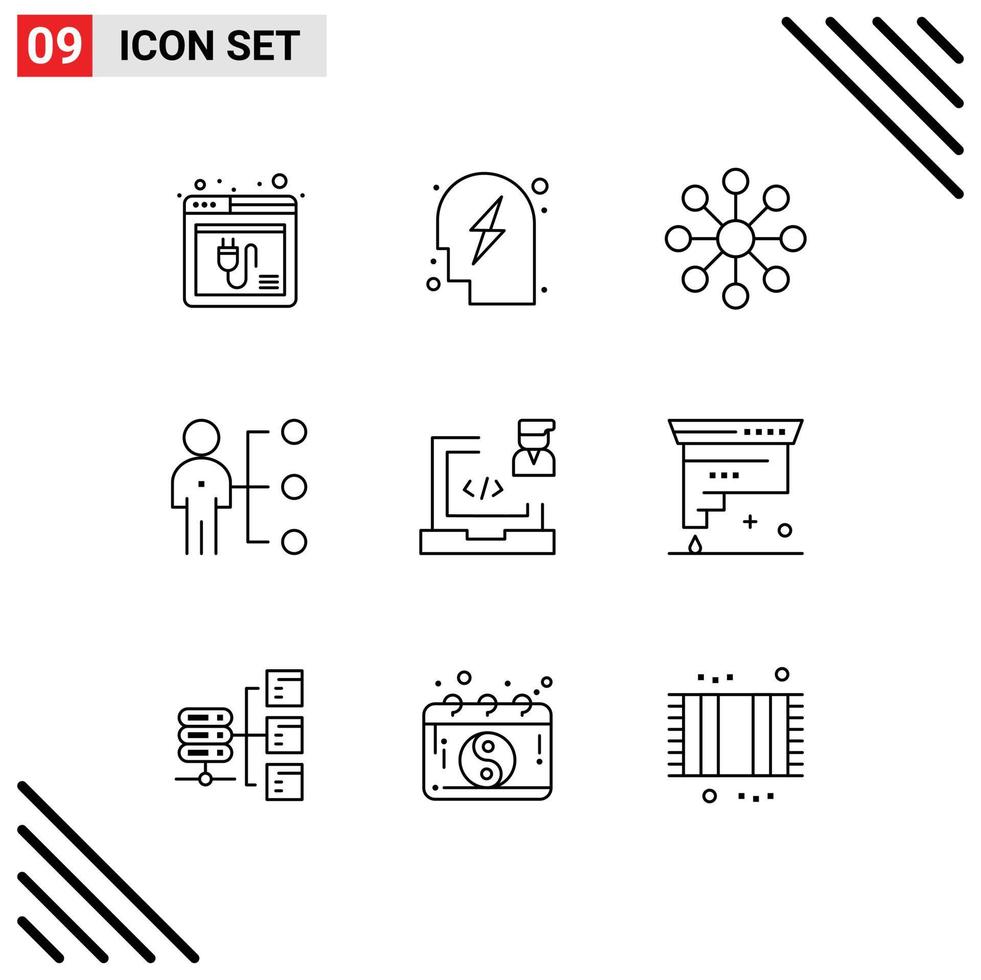 Modern Set of 9 Outlines Pictograph of coding person power job abilities Editable Vector Design ...