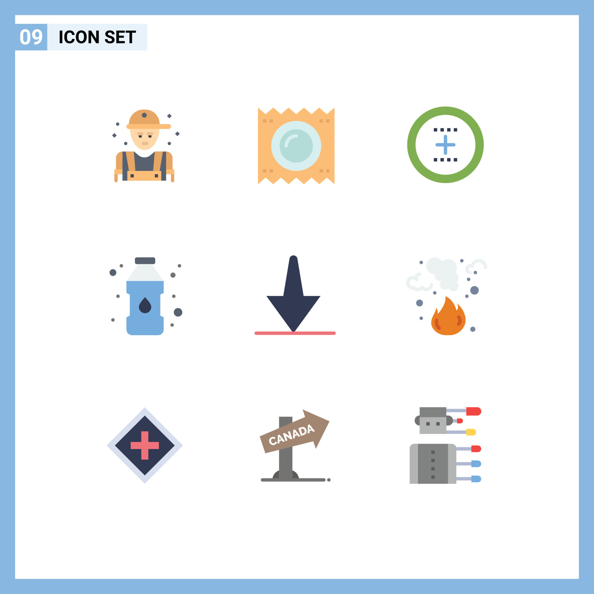 Set Of 9 Modern Ui Icons Symbols Signs For Plastic Container Bottle Medicine Round Interface