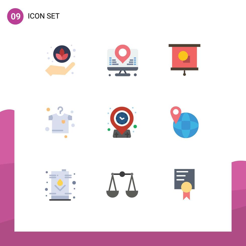 User Interface Pack Of 9 Basic Flat Colors Of Time Location Education Geo Drying Editable Vector