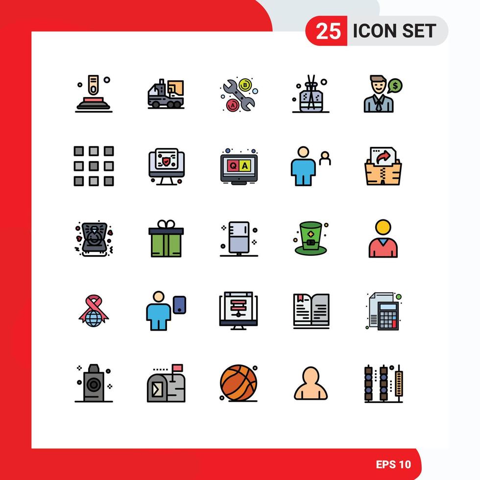 Filled Line Flat Color Pack Of 25 Universal Symbols Of Work Spa Life Green Aroma Editable Vector