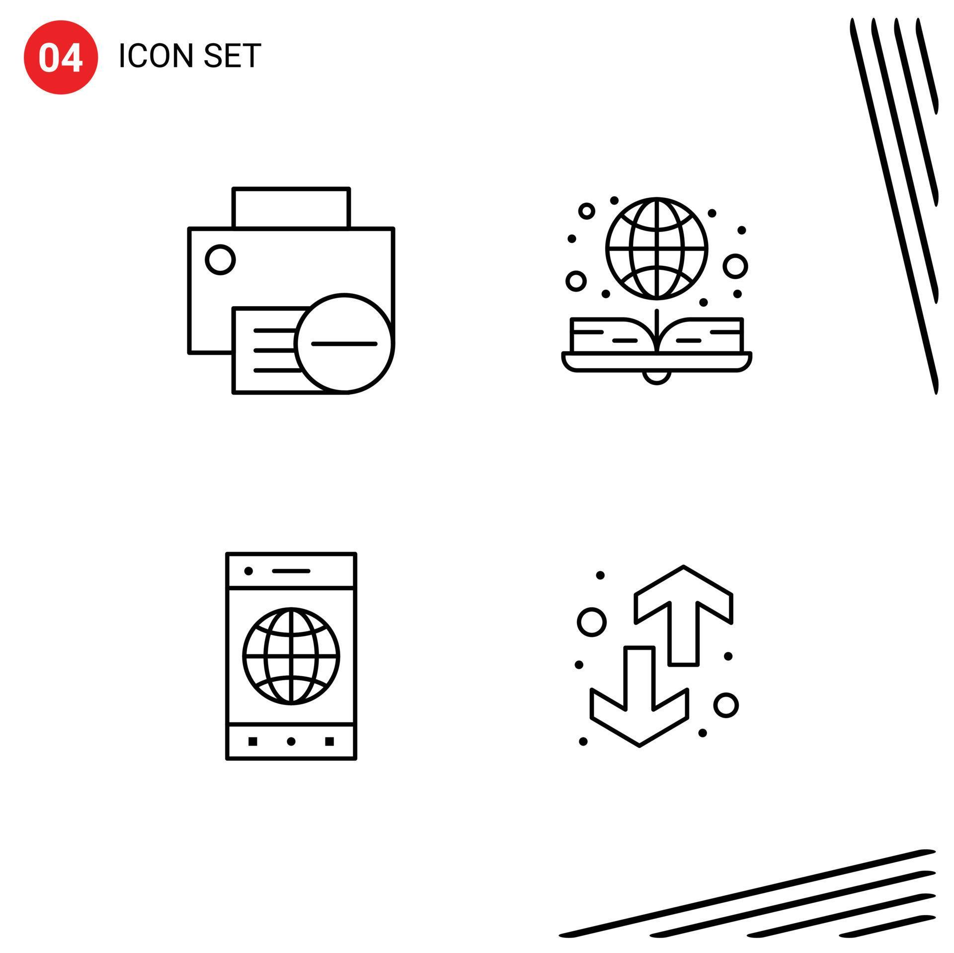 Set Of 4 Modern Ui Icons Symbols Signs For Computers Browser Hardware E Book Mobile Editable