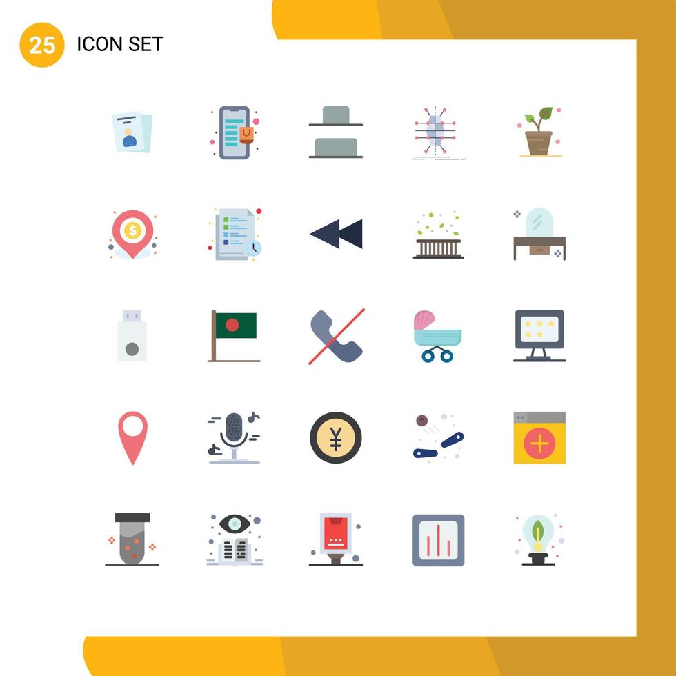 Mobile Interface Flat Color Set Of 25 Pictograms Of Ecology Smart Bottom Network Grid Editable