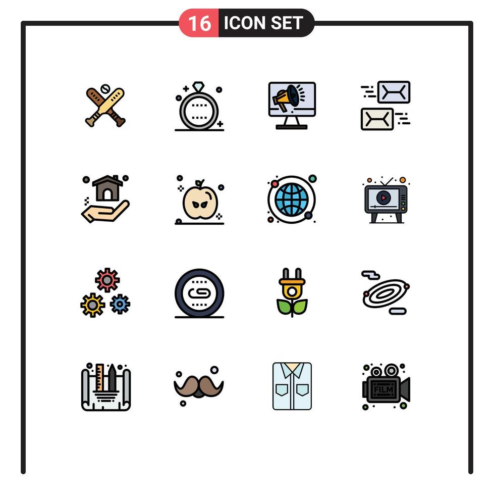 16 Thematic Vector Flat Color Filled Lines And Editable Symbols Of Letter Communication Wedding