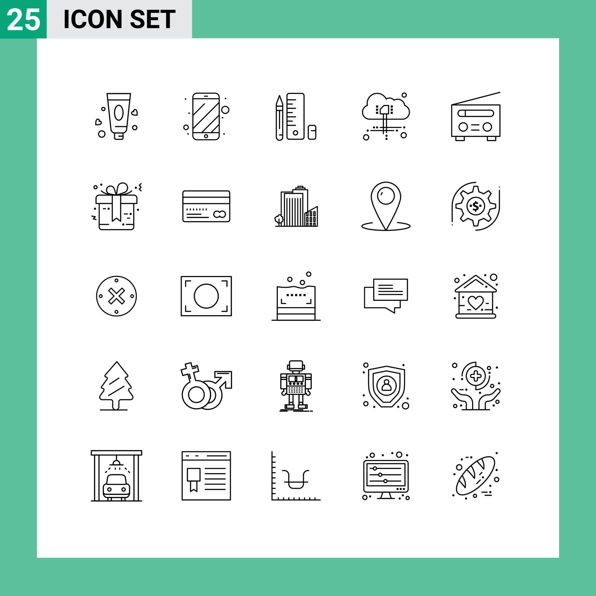 User Interface Pack Of 25 Basic Lines Of User Interface Pen Device Computing Editable Vector