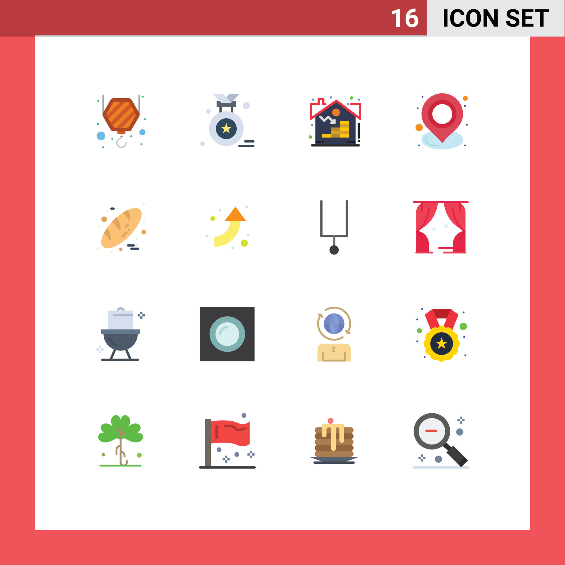 Editable Vector Line Pack Of 16 Simple Flat Colors Of Food Baking Real Point Map Editable Pack