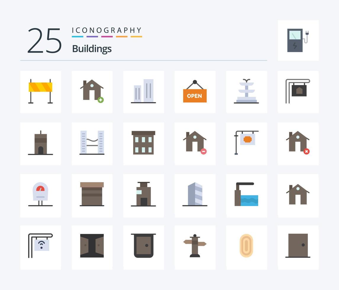 Buildings 25 Flat Color icon pack including sign. open. house ...