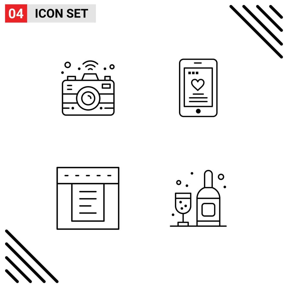 4 Universal Filledline Flat Colors Set For Web And Mobile Applications Camera Web Cell Wedding