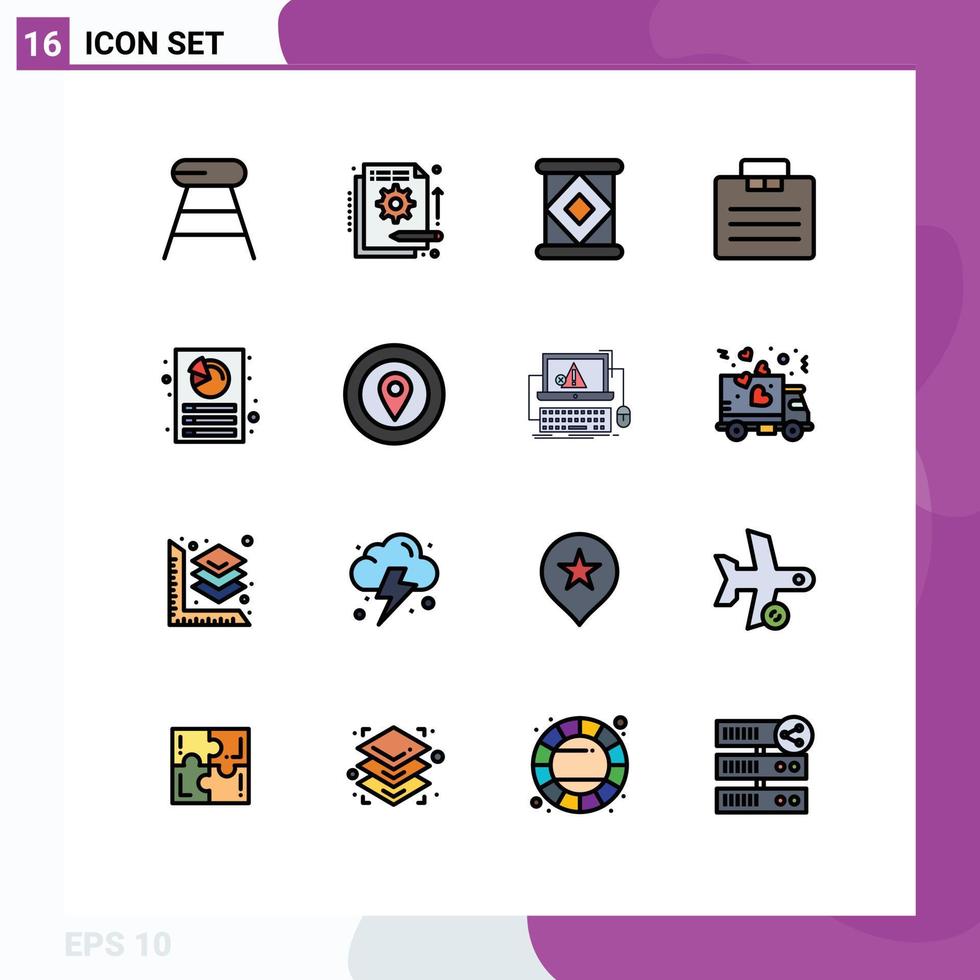 Set Of 16 Vector Flat Color Filled Lines On Grid For Customization Suitcase Information