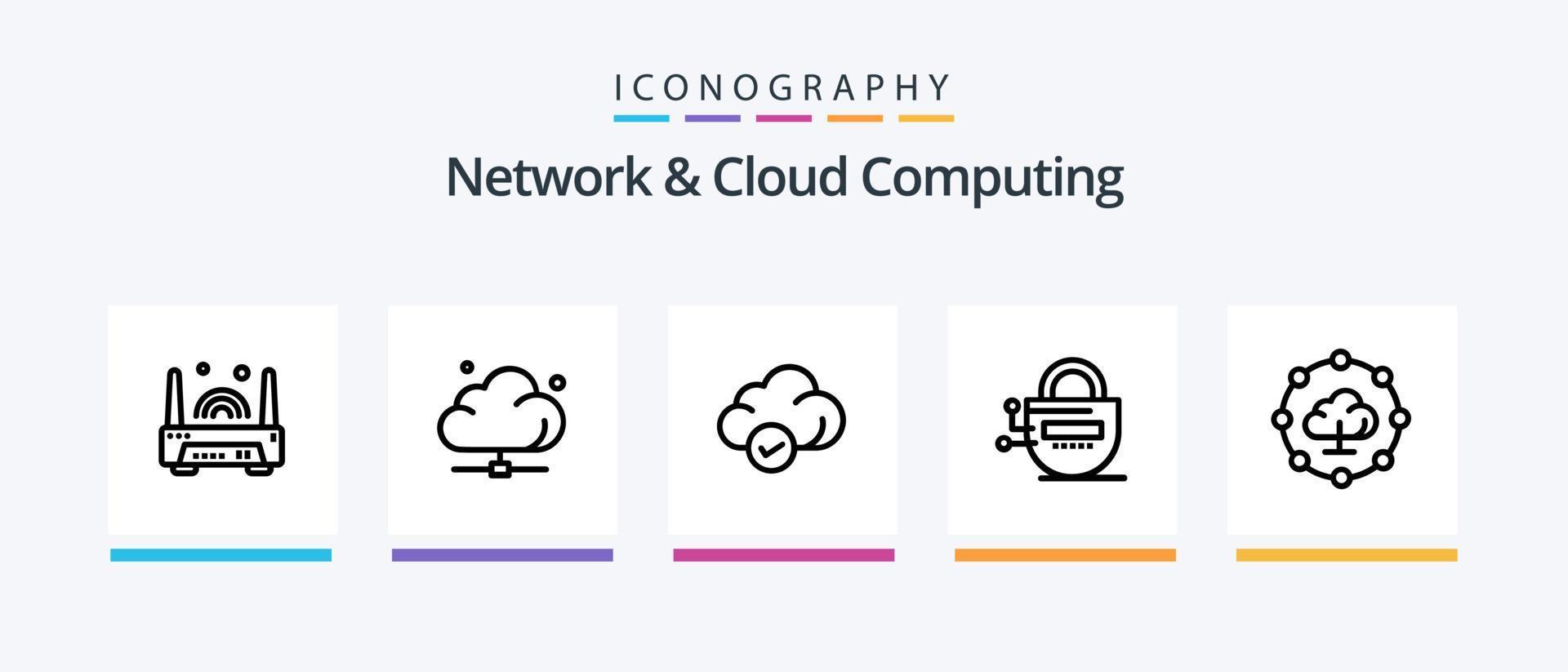 Network And Cloud Computing Line 5 Icon Pack Including Device Network Lock Internet Data